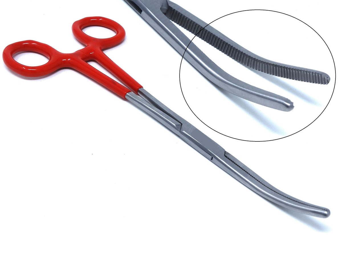 Premium Quality Red PVC Vinyl Grip Handle Hemostat Forceps Curved Serr ...